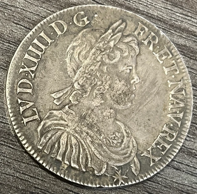 1644-A POINT FRANCE 1/2 ECU Silver Coin Louis XIV 381 Year Old Coin ...