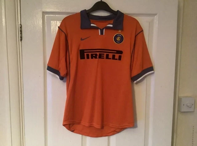 VINTAGE INTER MILAN football shirt Nike Uk Made Orange Pirelli £50.00 ...