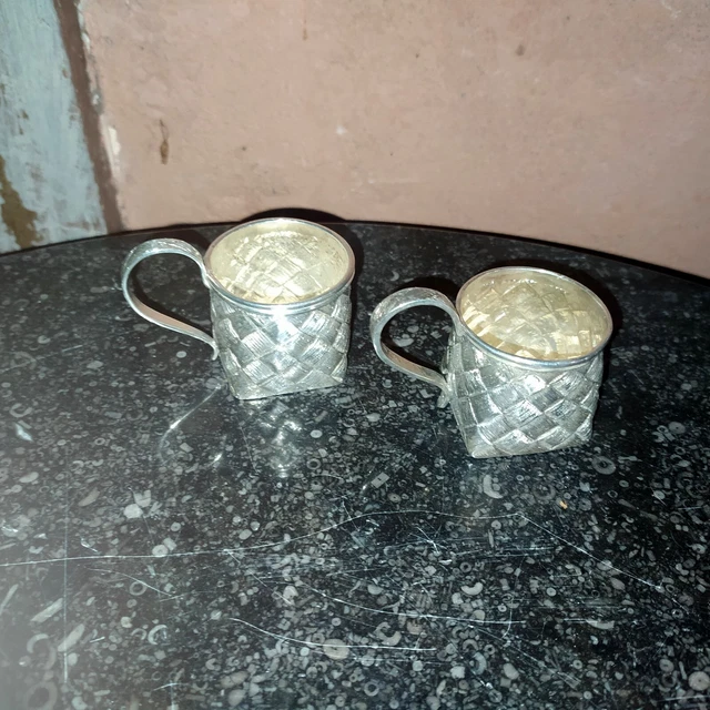 PAIRE DE VERRE à vodka trompe l'oeil Argent massif Russe Vasily Ivanov ...