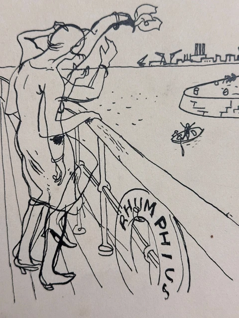 BEAUTIFUL OLD DRAWING Jean Terles Goodbye on the bridge of a paper boat ...
