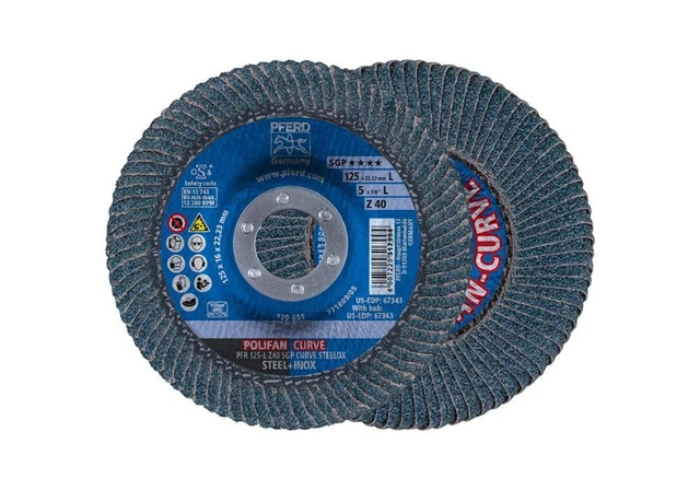 PFERD DISQUE À lamelles POLIFAN Z SGP CURVE STEELOX D. 125 mm granulation 40 ... EUR 114,35 ...