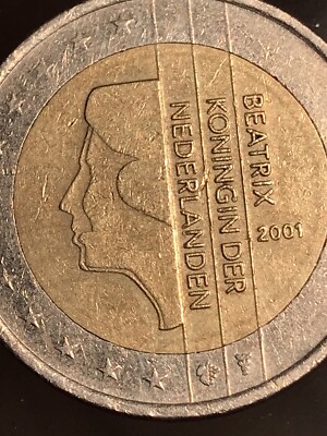 PIÈCE DE 2 euros rare Beatrix Koningin Der Nederlanden 2001 EUR 70,00 ...