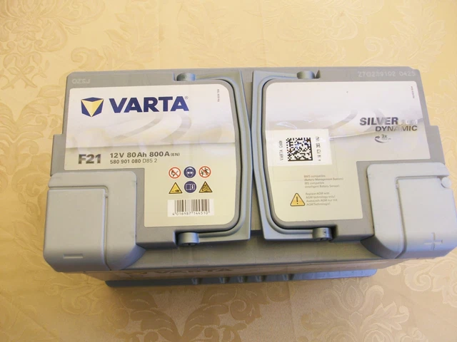VARTA F21 SILVER Dynamic AGM 80Ah Autobatterie 12V 800A Batterie 580 ...