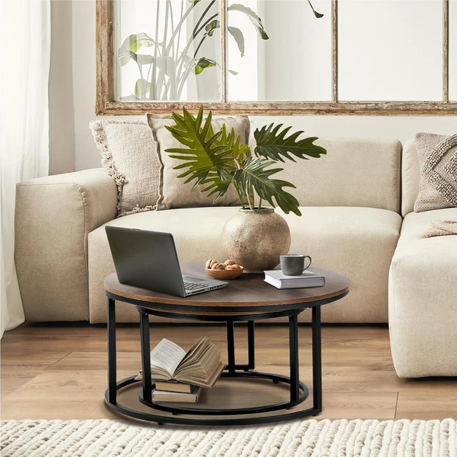 COFFEE TABLE ROUND Coffee Table Marble Nesting Table Black and Walnut ...