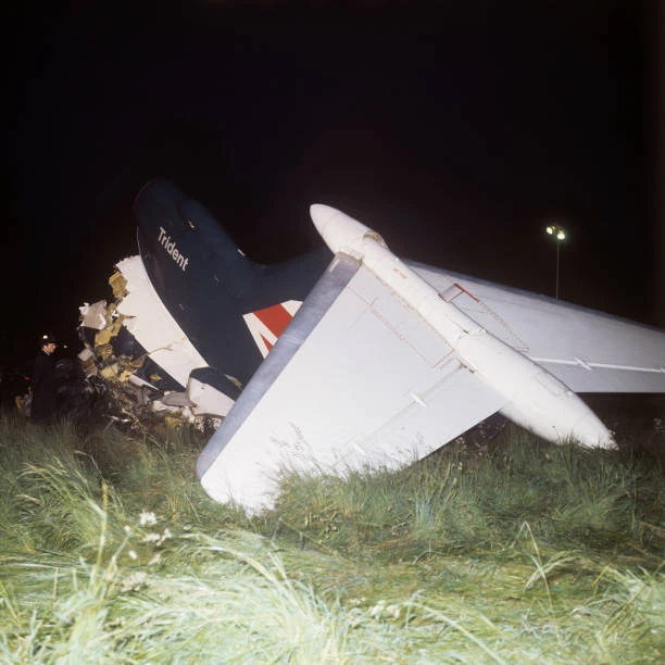 THE TAIL SECTION of the Brussels-bound BEA Trident aircraft, w- 1972 ...