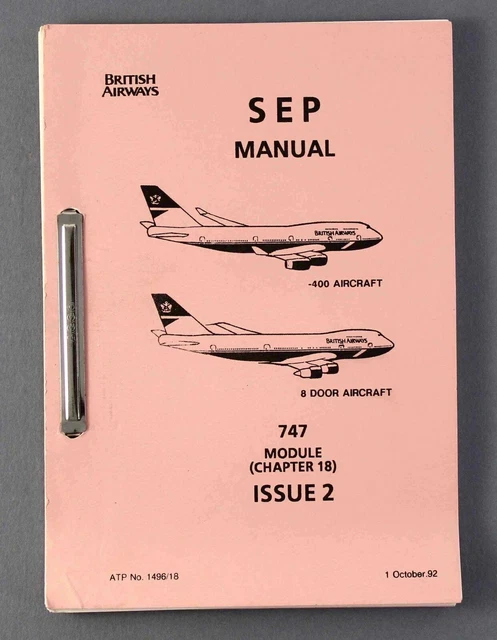 BRITISH AIRWAYS BOEING 747 Cabin Crew Safety Sep Manual Vintage Ba 1992 ...
