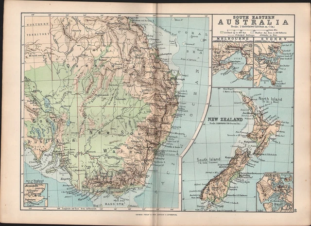 1895 VICTORIAN MAP ~ South Eastern Australia Melbourne Sydney New ...