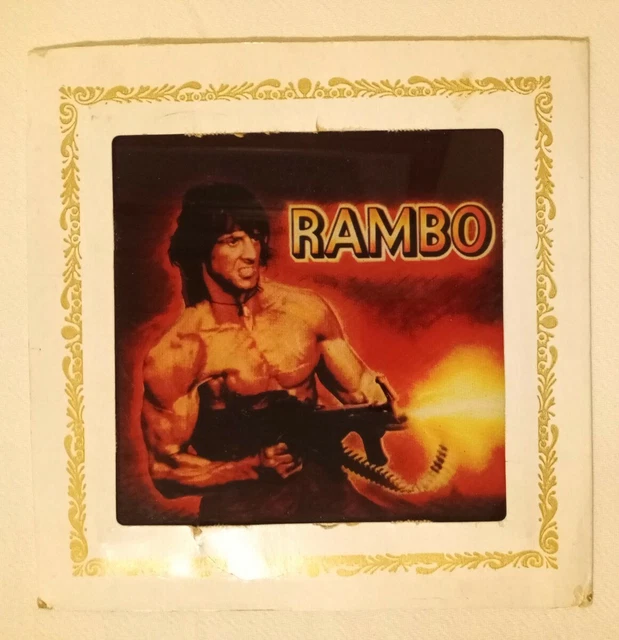 VINTAGE 1980S SYLVESTER Stallone RAMBO 6” X 6” Carnival Glass Picture W ...