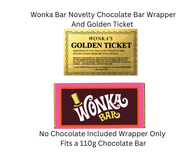 WILLY WONKA CHOCOLATE Bar Wrapper + Golden Ticket, Novelty Birthday ...