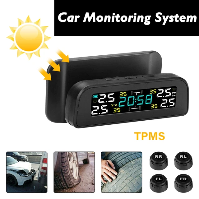 WIRELESS SOLAR TPMS LCD CAR TIRE PRESSURE MONITORING SYSTEM + 4 ...