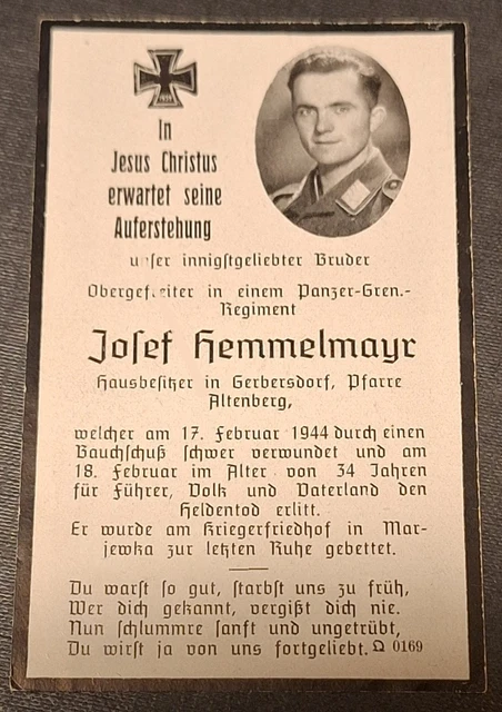 WW2 GERMAN DEATH Card Rare Luftwaffe Panzer Grenadier Marjewka Poland ...
