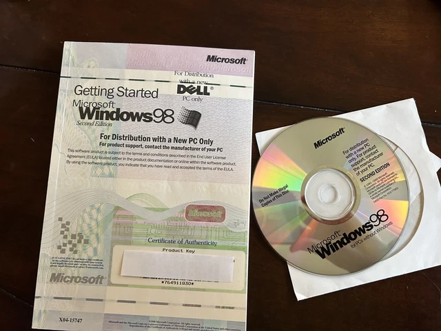 MICROSOFT WINDOWS 98 Disc and Manual with Cert of Authenticity $25.00 ...