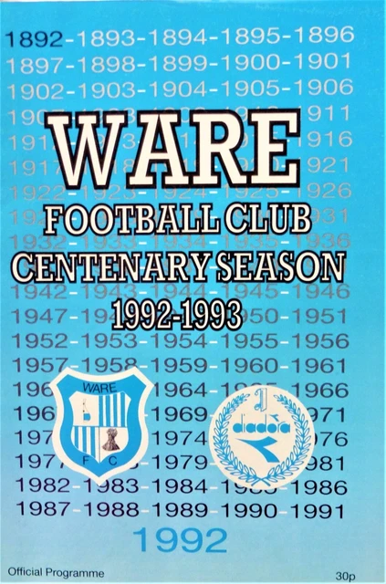 WARE V WORTHING 14/11/1992 Diadora League - Division 2 #Excellent État ...