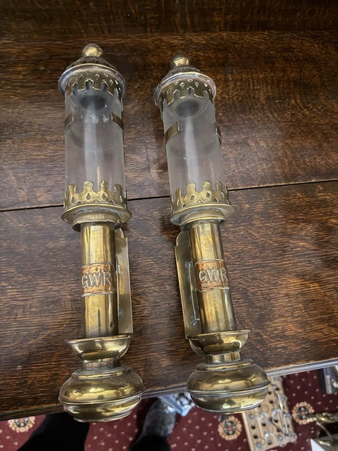 GREAT WESTERN RAILWAYS Pair Original brass Candle coach Lamps. £156.72 ...