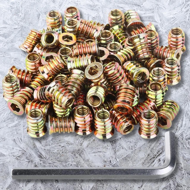 60PCS THREADED INSERT Furniture Screw In Wood Nut Inserts Fastener Bolt ...