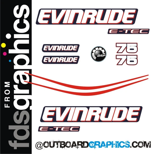 EVINRUDE 75HP ETEC / E-TEC outboard engine decals/sticker kit £39.75 ...