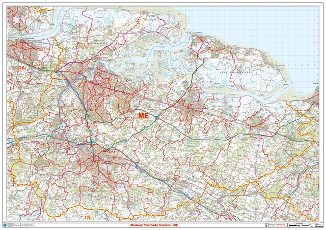 MEDWAY POSTCODE MAP - ME Postcodes Sectors, Poster of Medway Postcodes ...