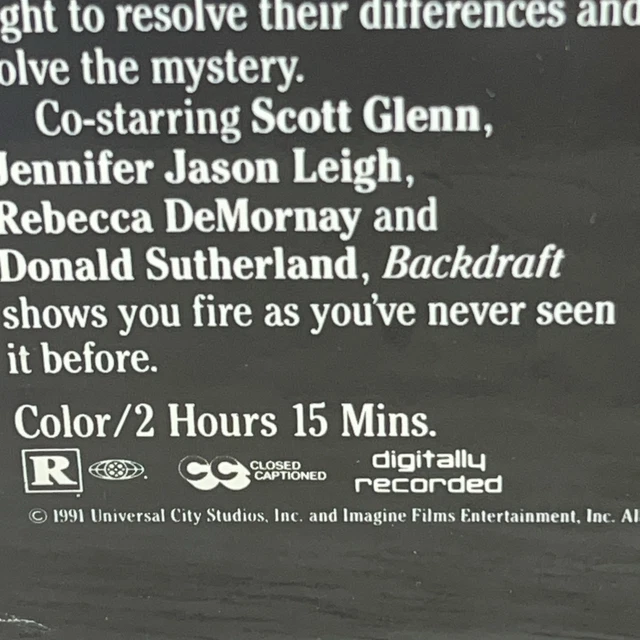 BACKDRAFT MOVIE VHS Tape Kurt Russell Rebecca DeMornay £6.69 - PicClick UK