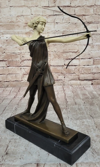 DIANA WITH A bow statue of bronze standing on a marble base Lost Wax ...