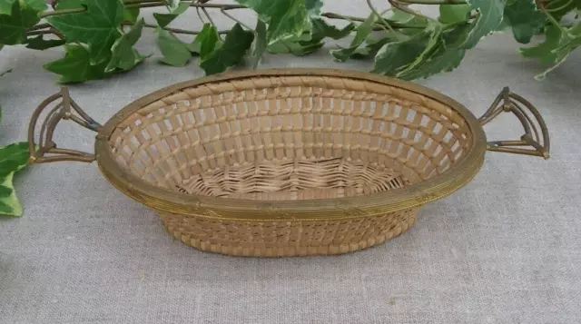 ANCIENNE PETITE CORBEILLE Panier Vide Poche En Osier Tressé Monture En ... ANCIENNE PETITE CORBEILLE Panier Vide Poche En Osier Tressé Monture En ...