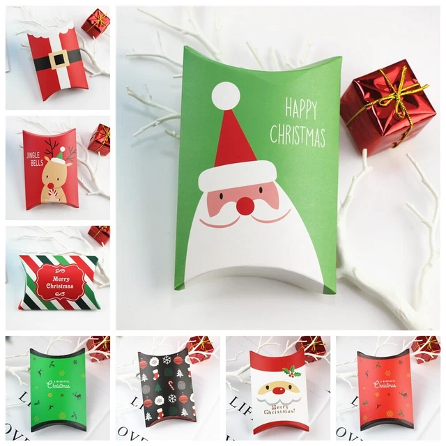 PRESENT POUCH ELK Paper Candy Boxes Christmas Pillow Shape Box Kraft ...