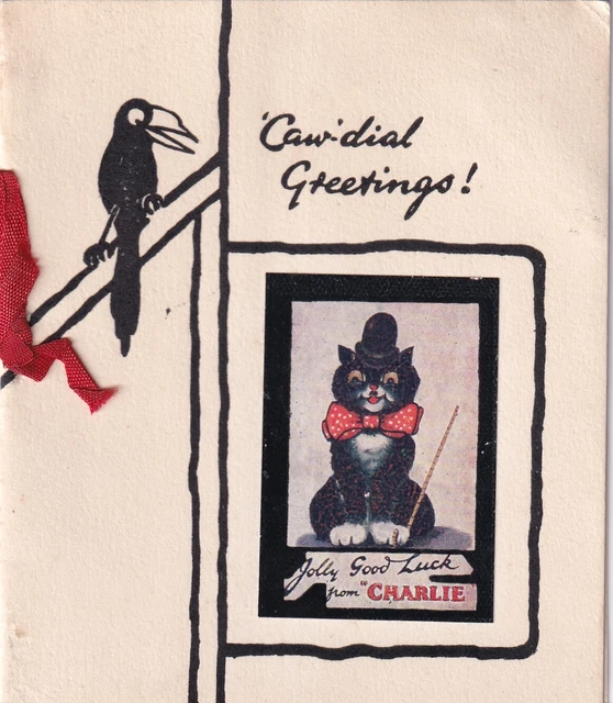 LOUIS WAIN, CHARLIE Chaplin dressed Black cat Christmas greeting card ...