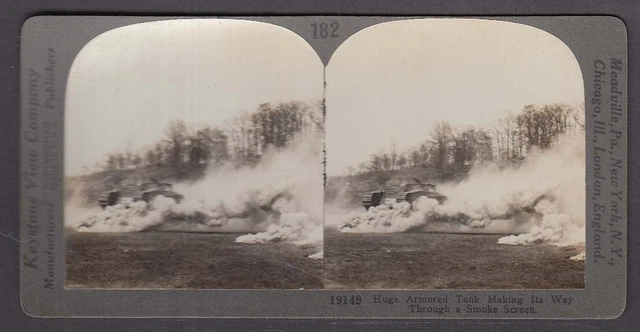 BRITISH HEAVY ARMORED Tank through Smoke Screen WWI Keystone stereoview ...