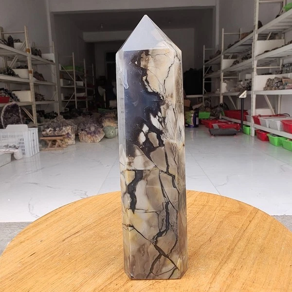 505G RARE NATURAL blue Volcanic Rock agate obelisk Quartz Crystal Tower ...
