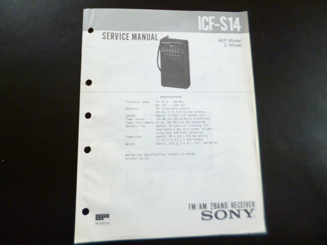 ORIGINAL SERVICE MANUAL Schaltplan Sony ICF-S14 EUR 12,50 - PicClick DE