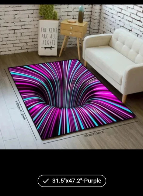 3D PURPLE CARPET Vortex Optical Illusion Floor Area Rug Abstract ...