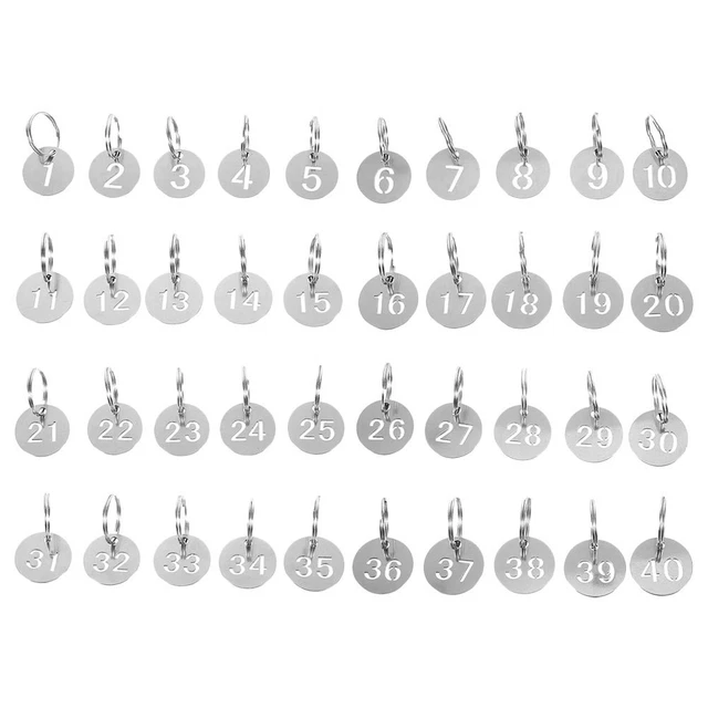 40 PCS METAL Number Plate Key Tags Round Stainless Steel for Cabinet ...