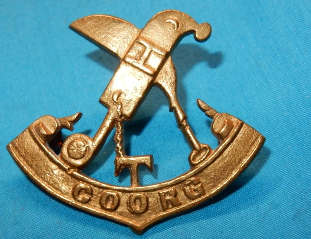 WW2 GENUINE INDIAN 1st COORG BATTALION MILITARY CAP BADGE 2 LUGS ...