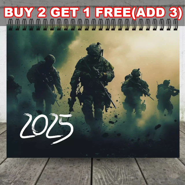 2025 WALL CALENDAR Paper Daily Organiser Calendar Army Warfare Themed ...