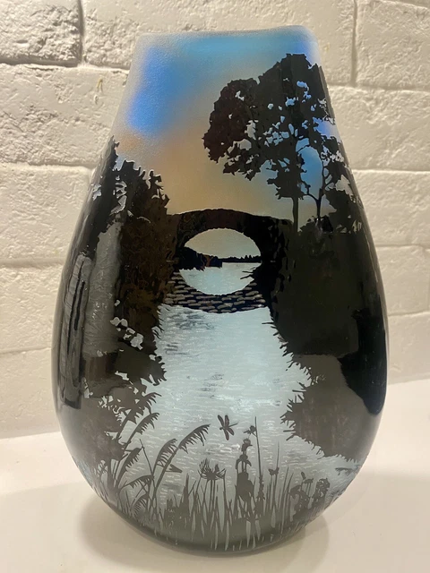 BRITISH STUDIO/ART GLASS Bridge Scene Vase by Ed & Margaret Burke E&M £ ...