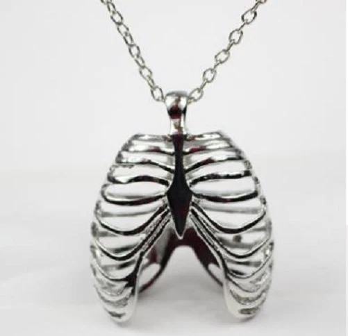 RIBCAGE NECKLACE SKELETON Steampunk Human Anatomy Rib Cage 3D Silver ...
