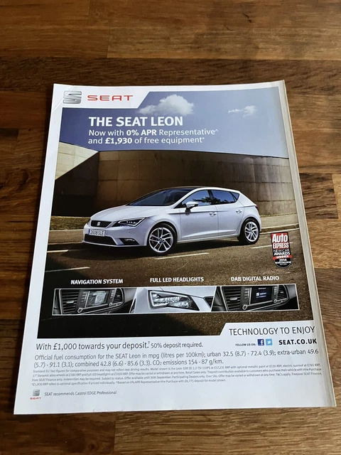 ORIGINAL SEAT LEON 3rd Gen 5F Magazine Advert Poster Man Cave Retro A £ ...