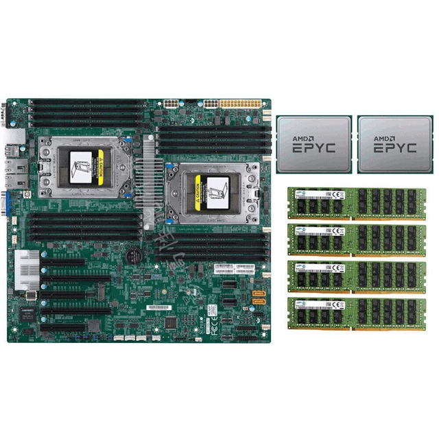 SUPERMICRO H11DSI MOTHERBOARD +2x AMD EPYC 7601 32 Core=64T CPU +128GB ...