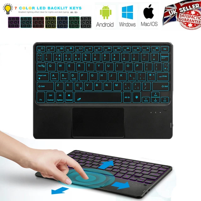 BACKLIT BLUETOOTH KEYBOARD with Touchpad Mouse for Android IOS Tablet ...