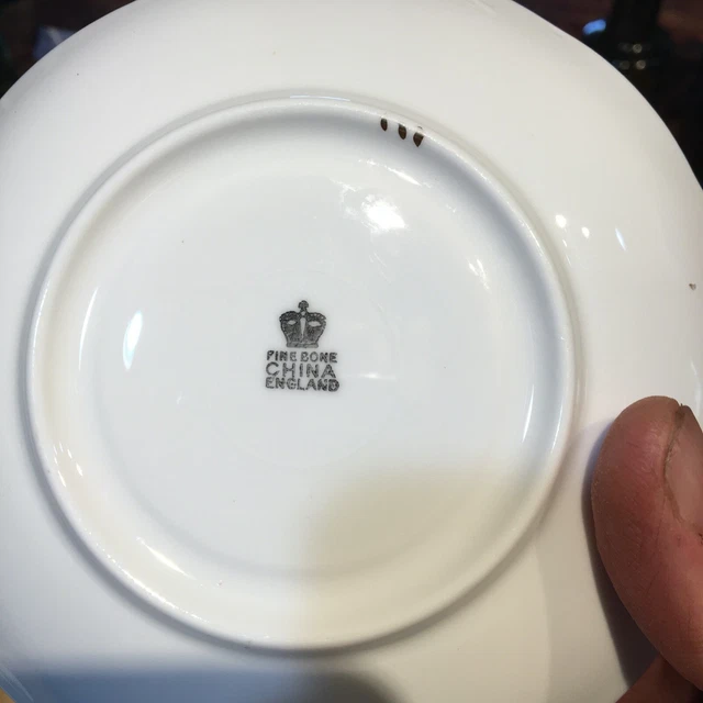 FINE BONE CHINA England Teacup saucer Gold Vines Flowers Gray Crown ...