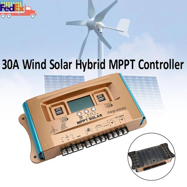 12V/24V/36V/48V/60V 30A MPPT Wind Solar Hybrid Charge Controller Panel ...