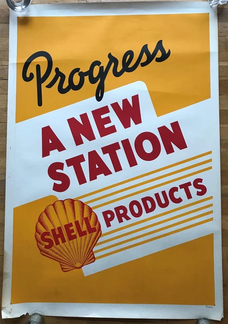 POSTER SHELL 1960 "Progress A new station Shell products" gas oil ...