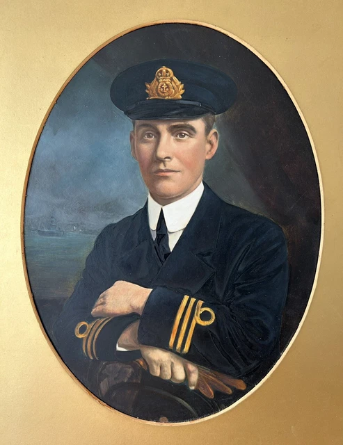 LARGE WWI ERA British Royal Navy Commander Officer Photo Portrait Hand ...