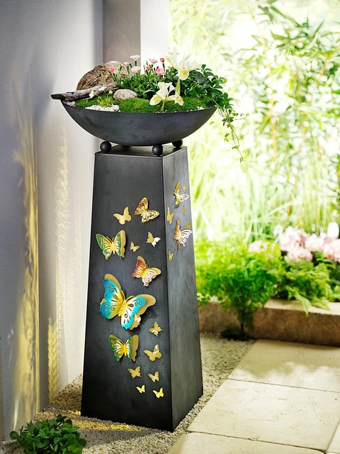 LED DEKOSÄULE PFLANZSCHALE Pflanzensäule Pflanzsäule beleuchtet Schmetterlinge EUR 56,99 ...