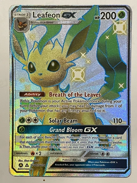 LEAFEON GX SV46/SV94 Pokémon TCG Hidden Fates Shiny Vault Full Art Holo ...