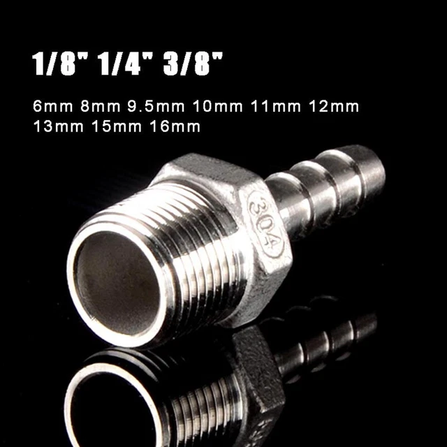 STAINLESS STEEL STRAIGHT BSP Male Thread Fitting x Barb Hose Tail End ...