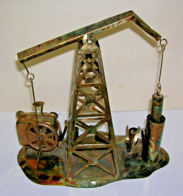 OIL RIG DERRICK Tin Metal Music Box with Working Movement 10" x 10.25 ...