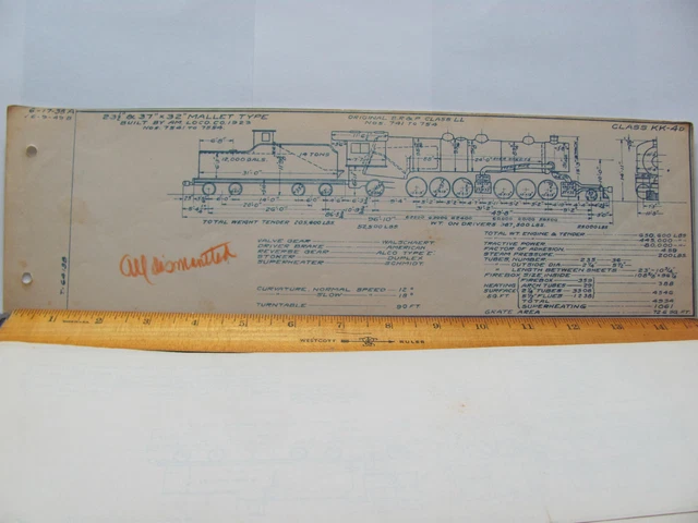 BALTIMORE & OHIO Railroad Orig Blueprint Data Diagram Class Kk-4D ...