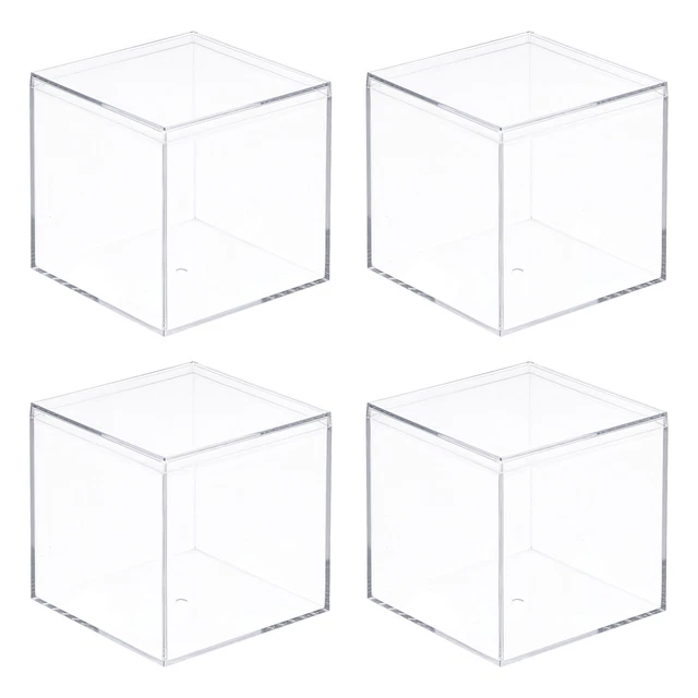 4PCS CLEAR ACRYLIC Storage Box Square Cube Display Case with Lid 6.1x6 ...
