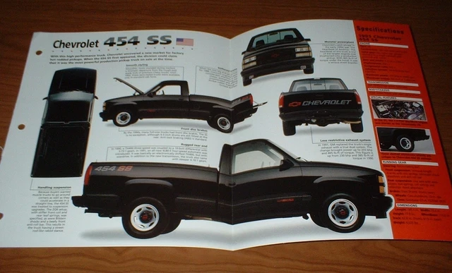 1991 CHEVY 454 Ss Specs Sheet Brochure Poster 88 89 91 90 92 93 C/K ...