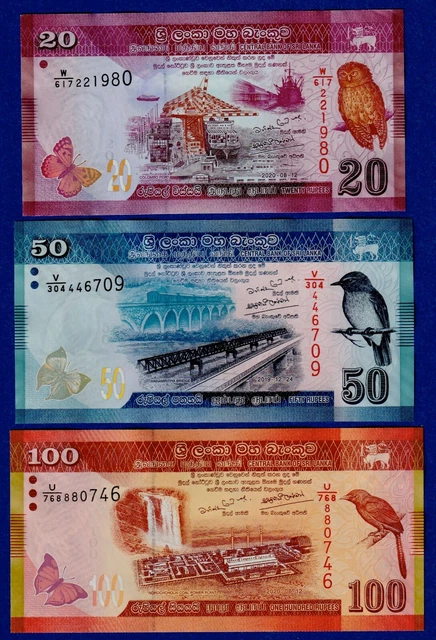 SRI LANKA (CEYLON) Set Of 3 Notes (2019/2020) - 20,50,100 Rupees $2.89 ...